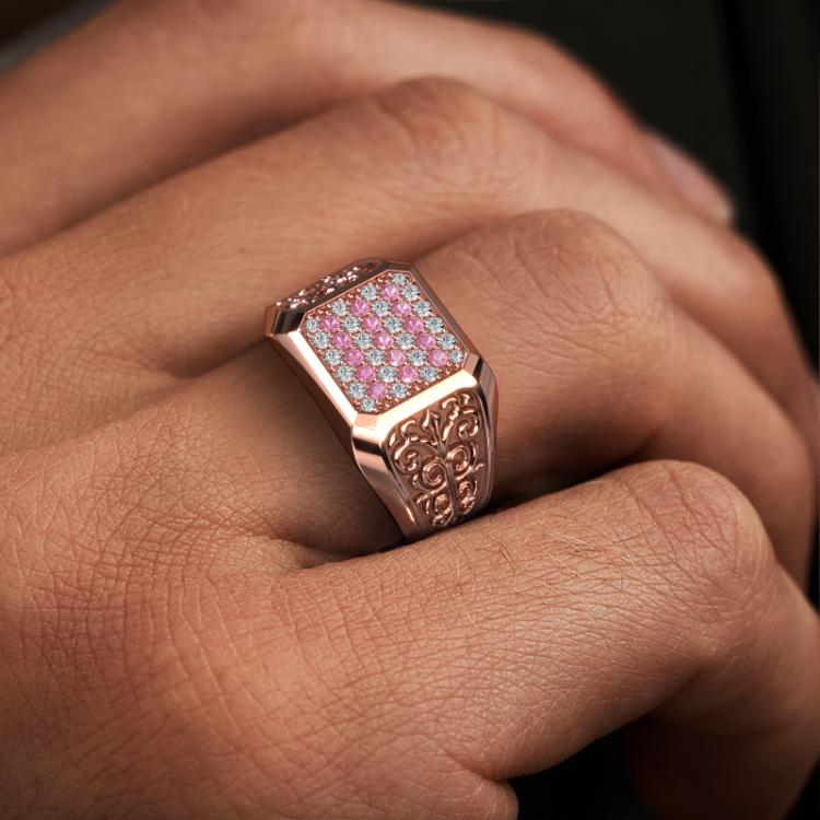 Vlakke rosé gouden roze saffier 1.4 mm Amir heren ring | Ontwerp zelf!