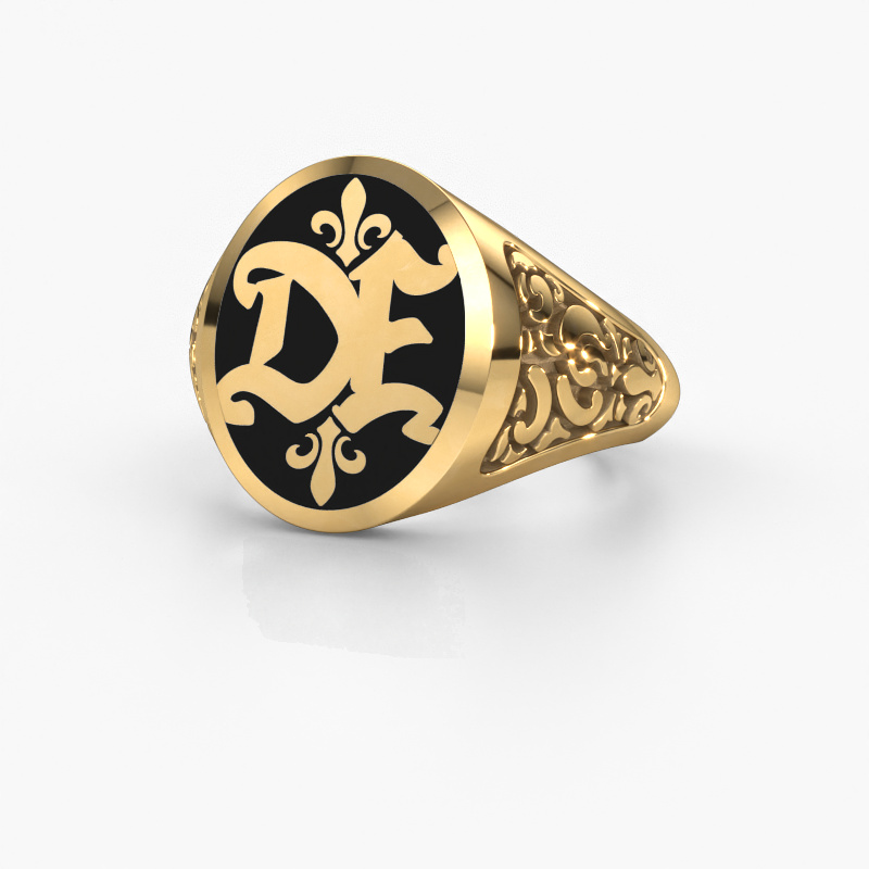Emaille massieve gouden Brian Emaille monogram ring | Ontwerp het zelf!