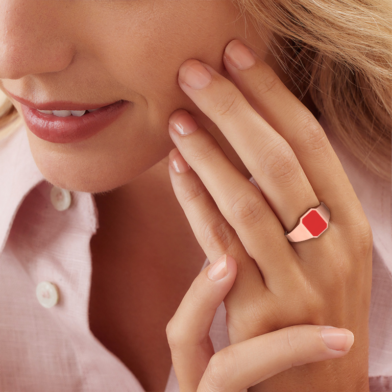 Rose gold signet ring with octagon red enamel 10x8 mm Glenn 1 | Design ...