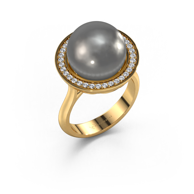 Chic tasteful gold ring Grisel | Set with 12 mm grey pearl
