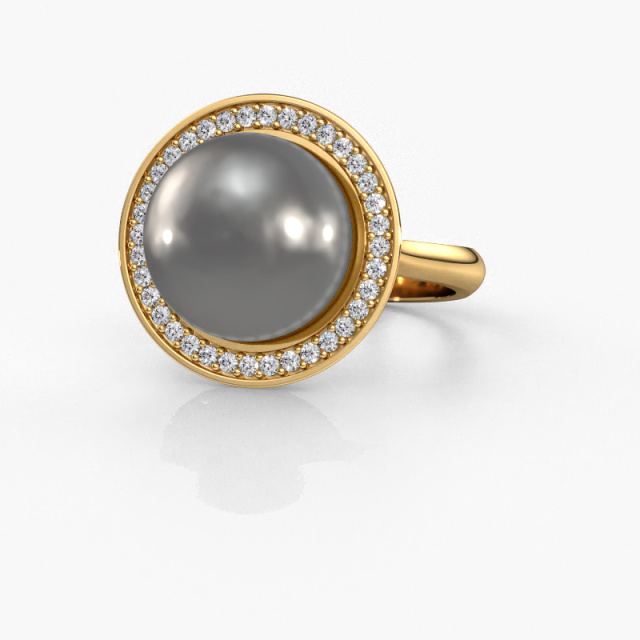 Chic tasteful gold ring Grisel | Set with 12 mm grey pearl