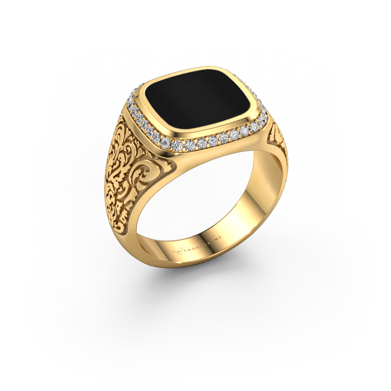 Gouden vierkante Jesse 3 heren ring met 10x10 mm onyx | Ontwerp het zelf