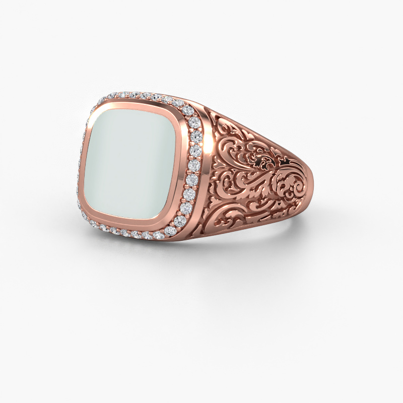 Rosé gouden vierkante Jesse 3 heren ring met 10x10 mm groene lagensteen ...