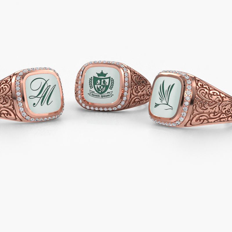 Rosé gouden vierkante Jesse 3 heren ring met 10x10 mm groene lagensteen ...