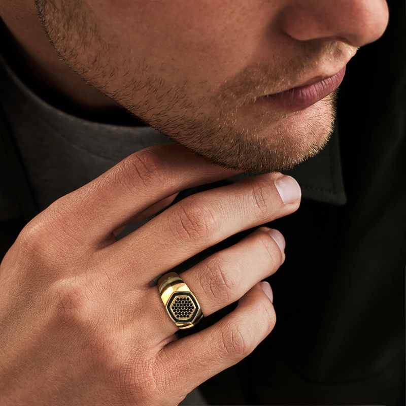 Rechthoekige stoer gouden Kris heren ring | Stel zelf samen