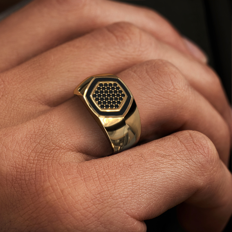 Rechthoekige stoer gouden Kris heren ring | Stel zelf samen