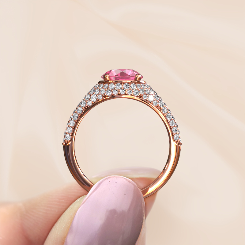 Roze saffier rosé gouden verlovingsring 7 mm Lovella|DiamondsByMe