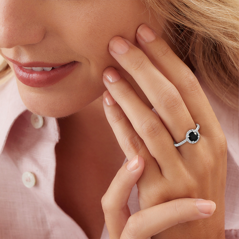 Platinum halo 1.30 crt black diamond with lab grown diamond engagement ...