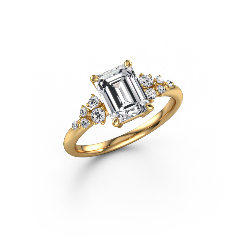 Unique graceful gold engagement ring emerald cut lab grown diamond ...