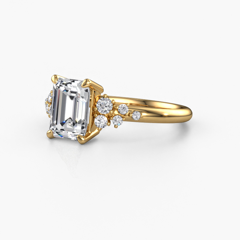Unique graceful gold engagement ring emerald cut lab grown diamond ...