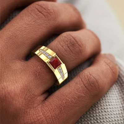 Square gold ruby 4.5 mm Simon pinky ring Design your own
