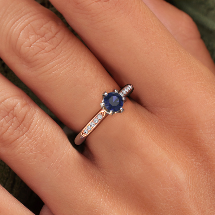 Pavé solitaire smaakvolle verlovingsring Tiffy 2 rosé goud saffier | 30% korting