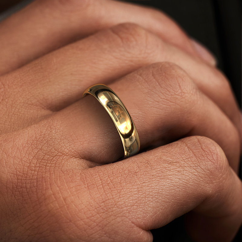 Bolle glimmende ±5 mm gouden heren trouwring WH0100M35AP